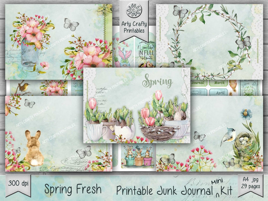 Spring Fresh 29 Page Junk Journal Printable Mini Kit, Easter, Bunny ...