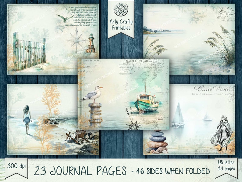 Sea Nautical Ocean 33 Page Junk Journal Printable Kit, Coast, Beach ...