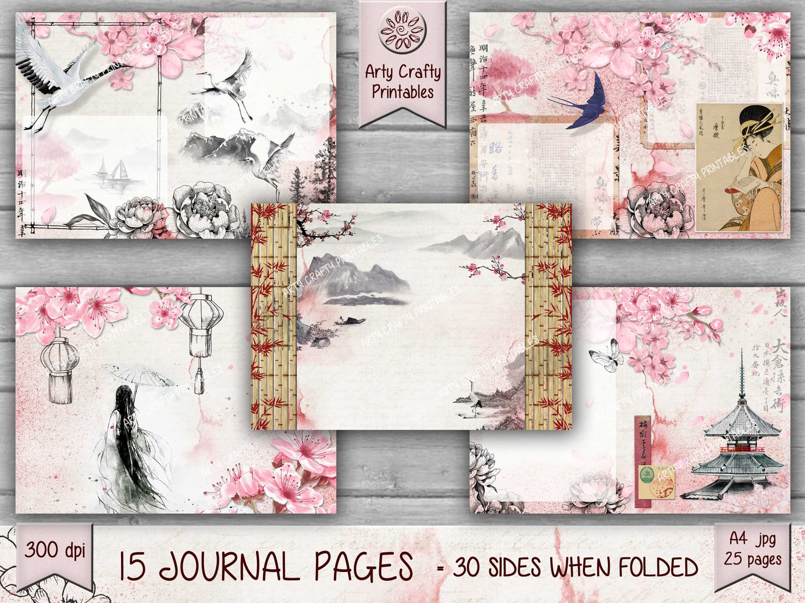 Japanese Sakura Cherry Blossom 25 Page Junk Journal Printable Mini Kit ...