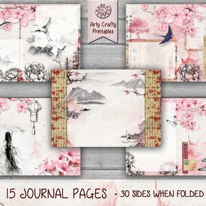 Japanese Sakura Cherry Blossom 25 Page Junk Journal Printable Mini Kit ...