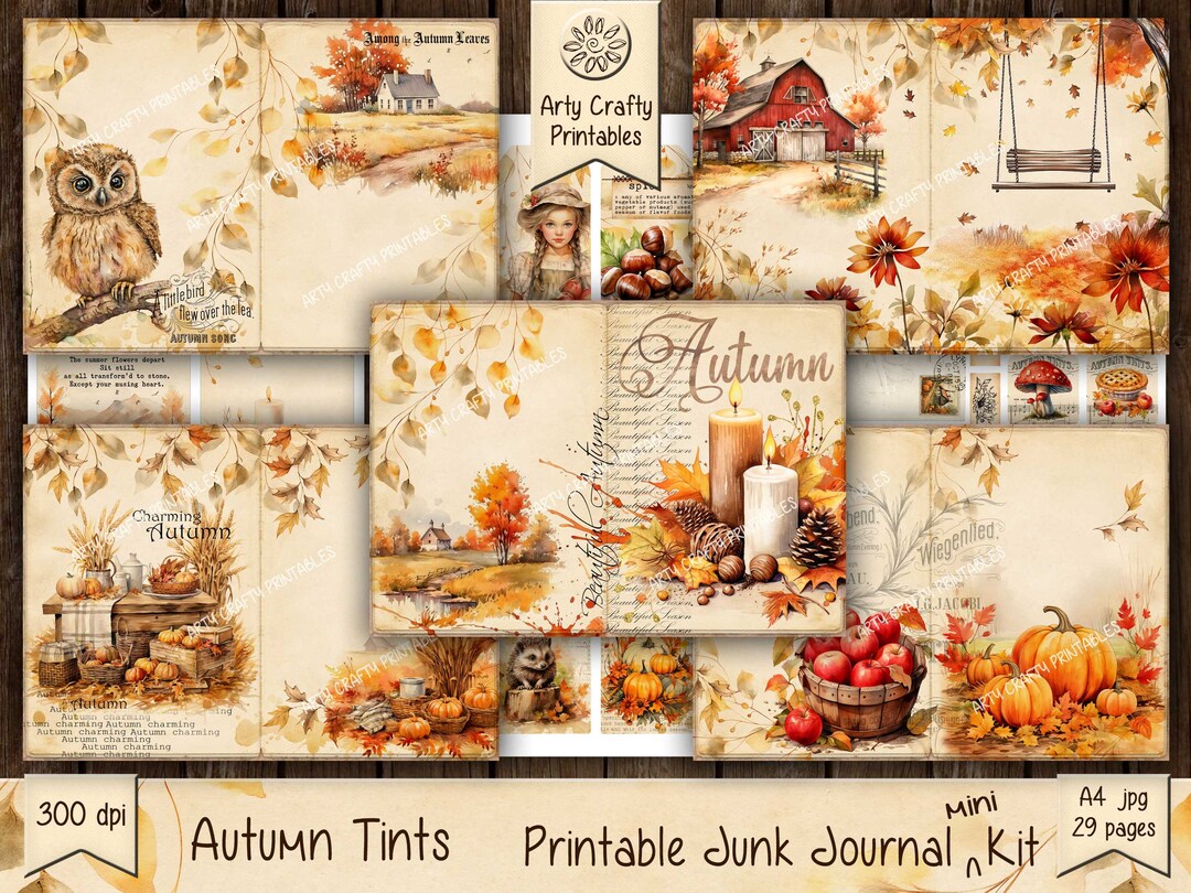 Autumn Tints 29 Page Junk Journal Printable Mini Kit, Fall, Harvest ...
