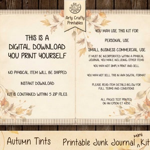 Autumn Tints 29 Page Junk Journal Printable Mini Kit, Fall, Harvest ...