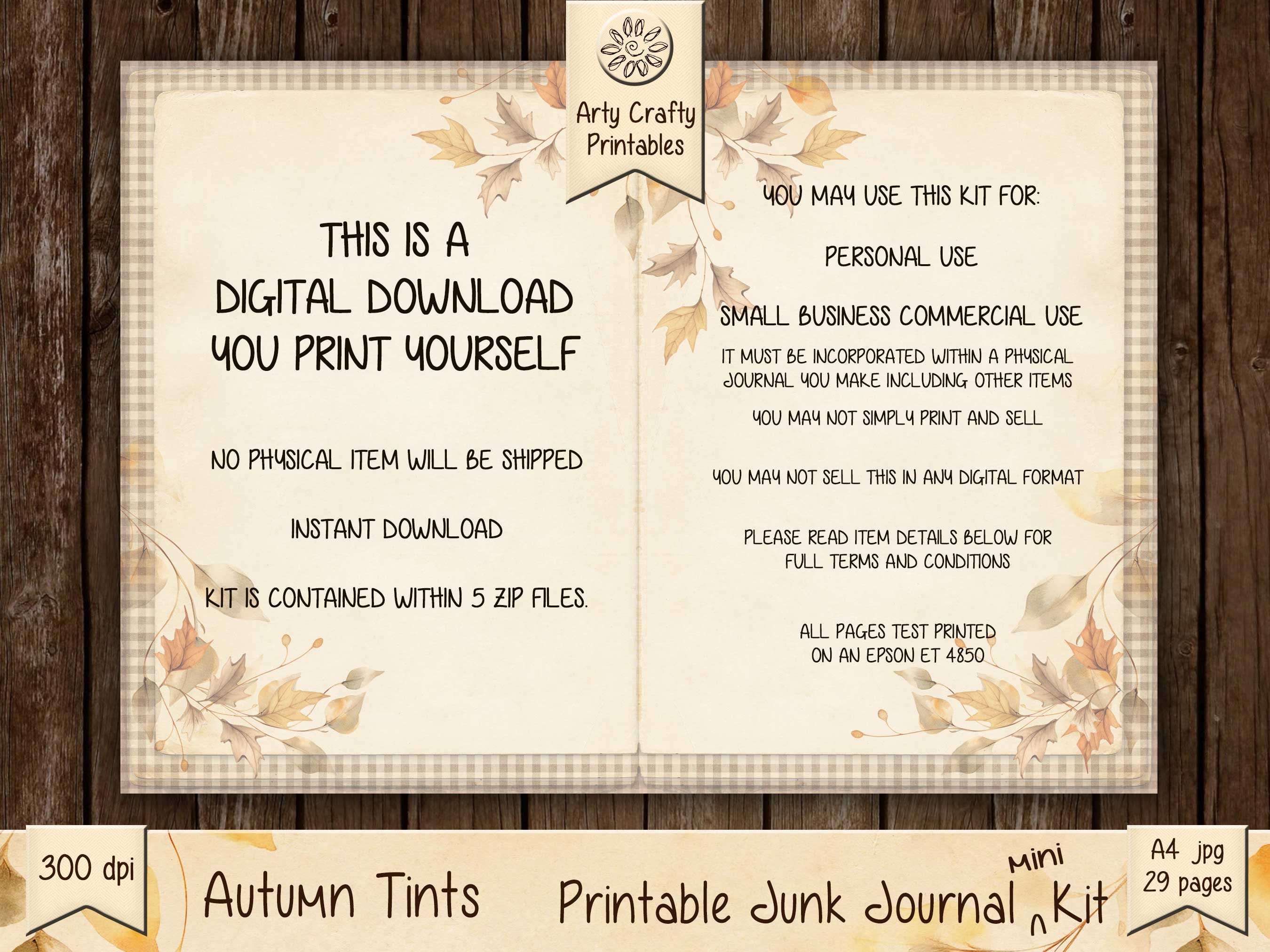 Autumn Tints 29 Page Junk Journal Printable Mini Kit, Fall, Harvest ...