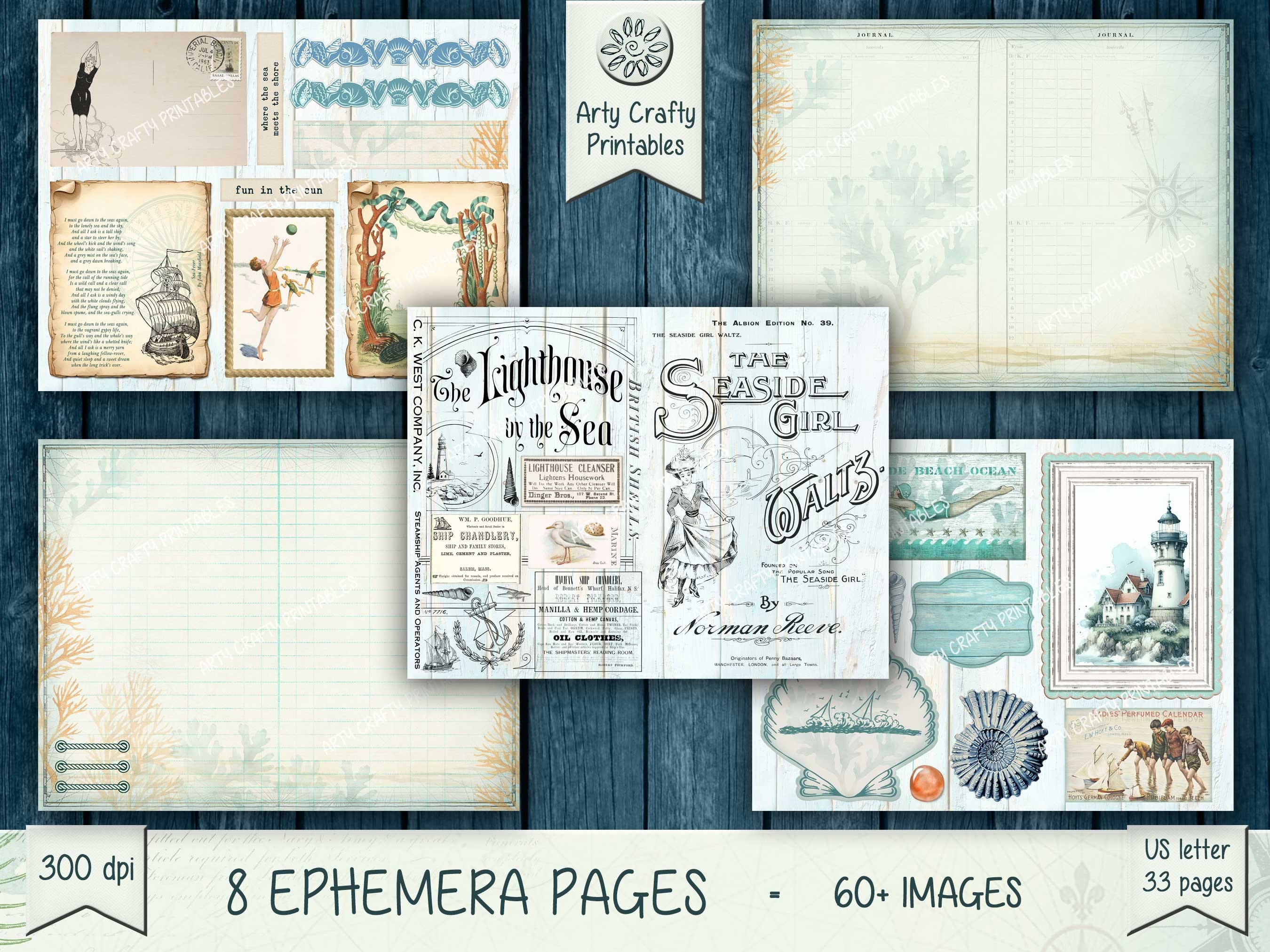 Sea Nautical Ocean 33 Page Junk Journal Printable Kit, Coast, Beach ...