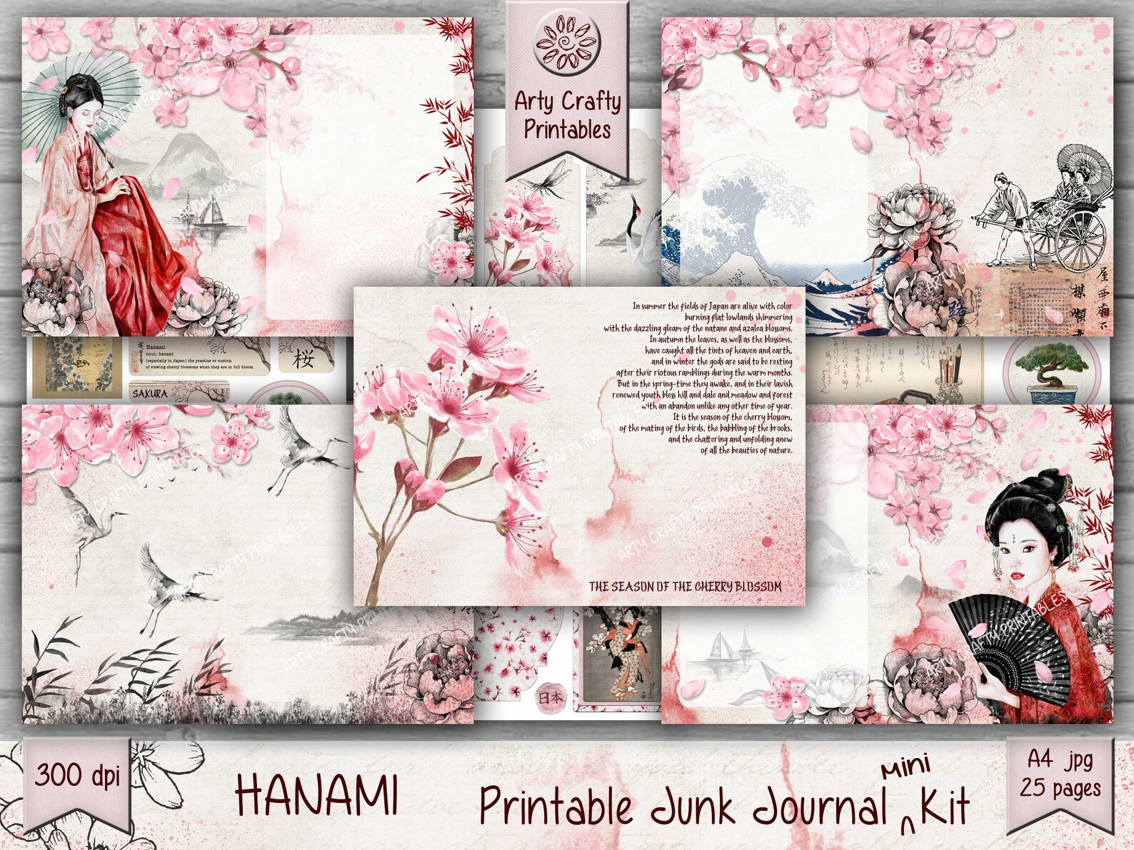 Japanese Sakura Cherry Blossom 25 Page Junk Journal Printable Mini Kit ...