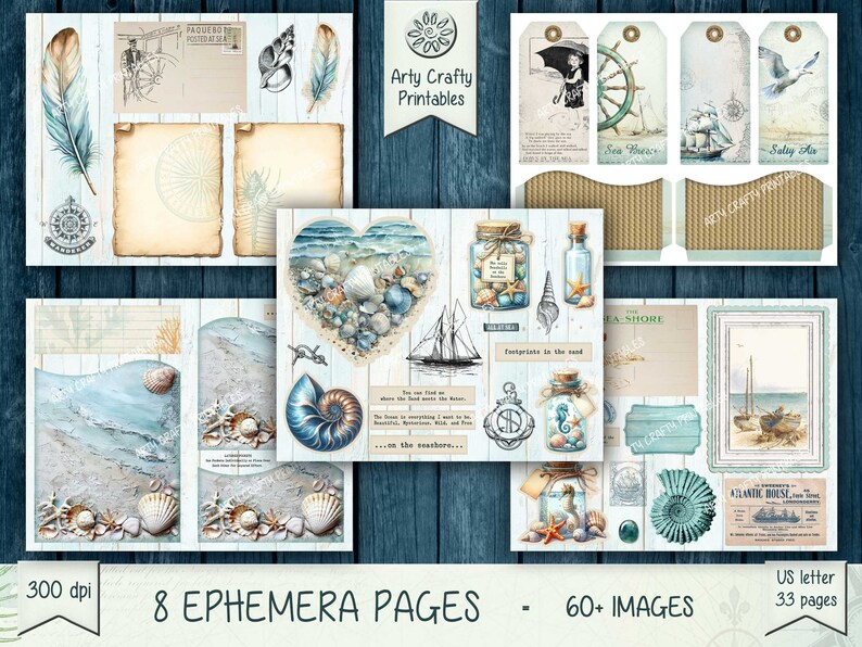 Sea Nautical Ocean 33 Page Junk Journal Printable Kit, Coast, Beach ...