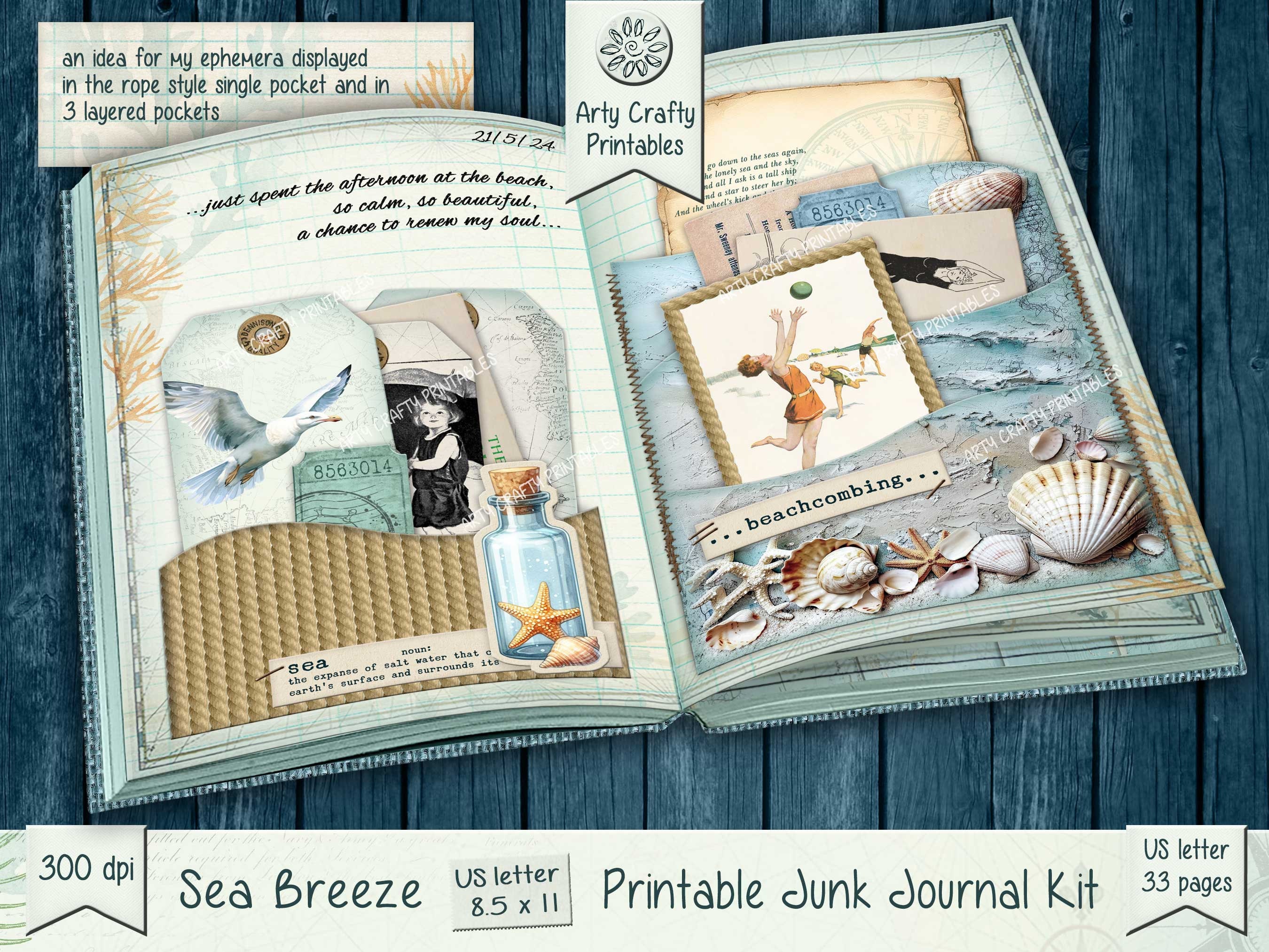 Sea Nautical Ocean 33 Page Junk Journal Printable Kit, Coast, Beach ...