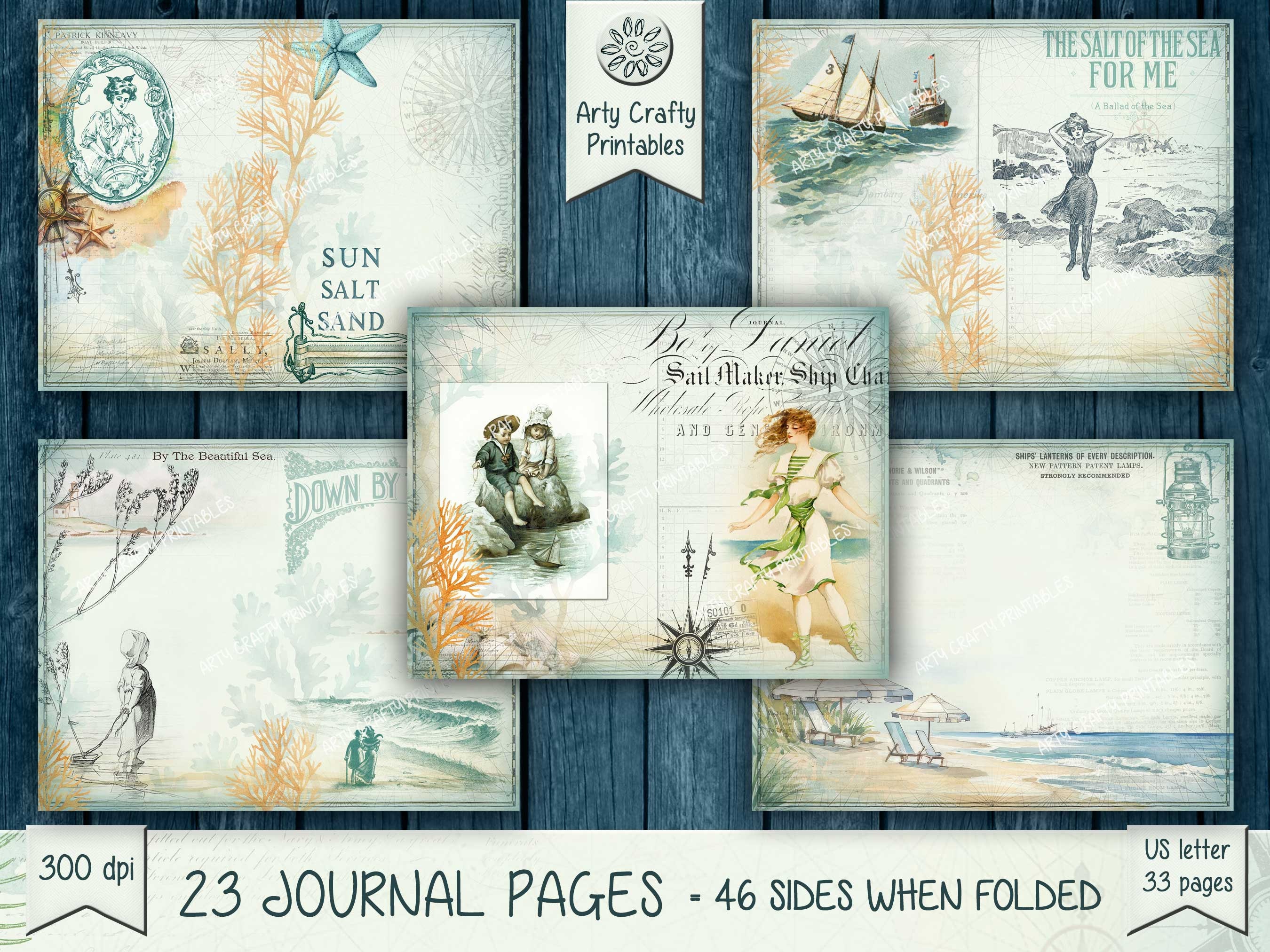 Sea Nautical Ocean 33 Page Junk Journal Printable Kit, Coast, Beach ...