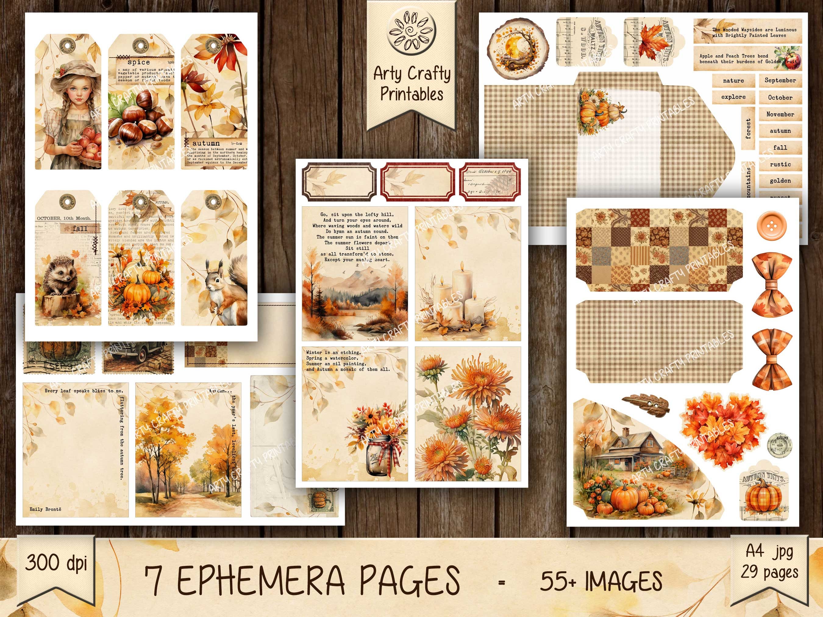 Autumn Tints 29 Page Junk Journal Printable Mini Kit, Fall, Harvest ...