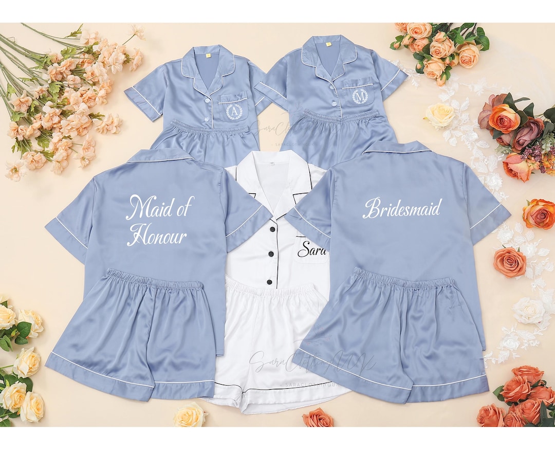 Bridesmaid Pajamas Set, Matching Dusty Blue Pajamas, Bachelorette Party ...