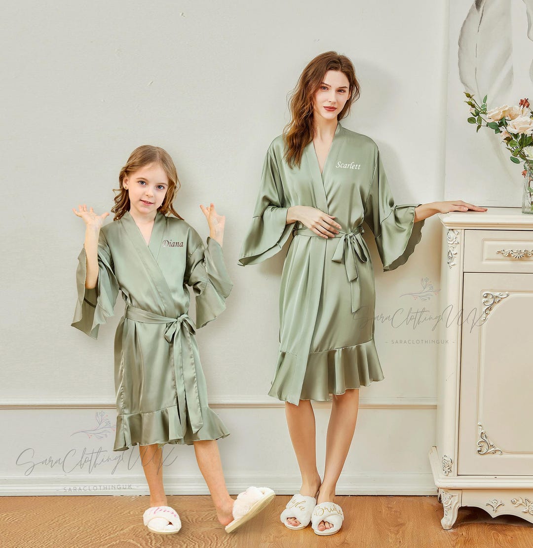 Sage Robes for Bridesmaid & Flower Girl, Bridal Shower Robes, Ruffle ...