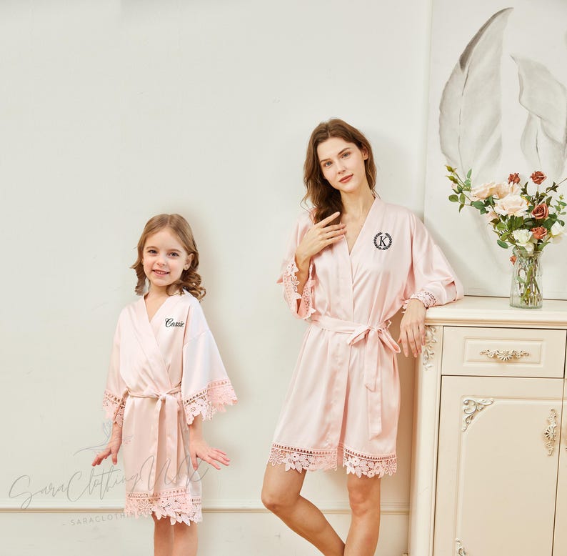 Personalized Flower Girl Robes, Mathcing Lace Robes, Soft Satin Flower ...