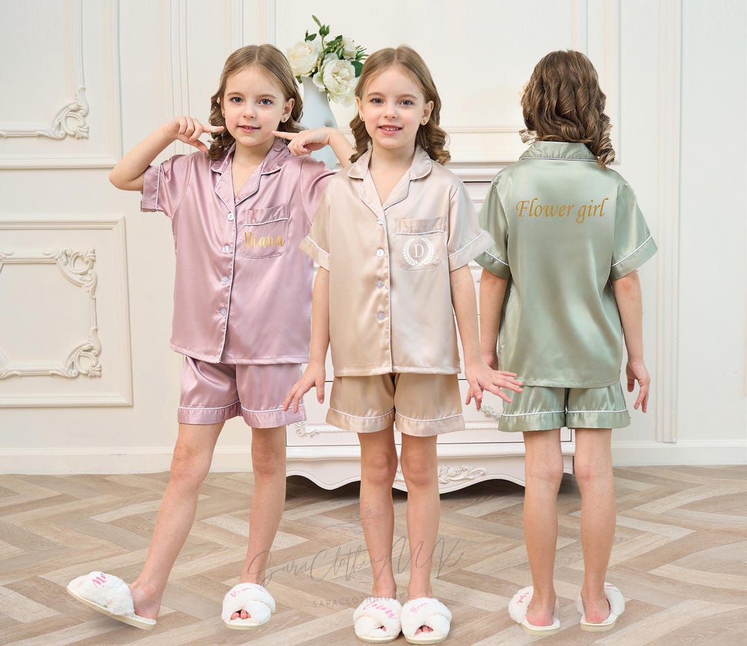 Personalized Flower Girl Pajamas, Custom Satin Pajama Set, Wedding ...