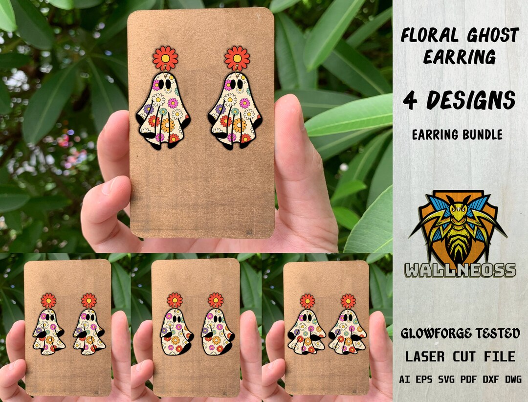 Floral Ghost Earrings SVG Bundle, Cute Ghost Svg, Ghost With Flowers ...