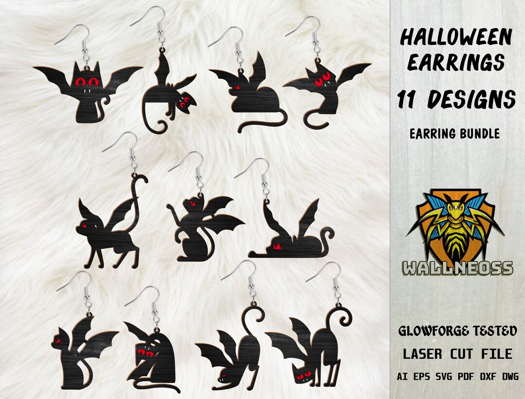 Halloween Bat Cat Earrings SVG Bundle, Bat Cat Svg, Gift for Her ...