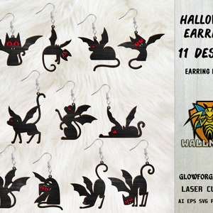 Halloween Bat Cat Earrings SVG Bundle, Bat Cat Svg, Gift for Her ...