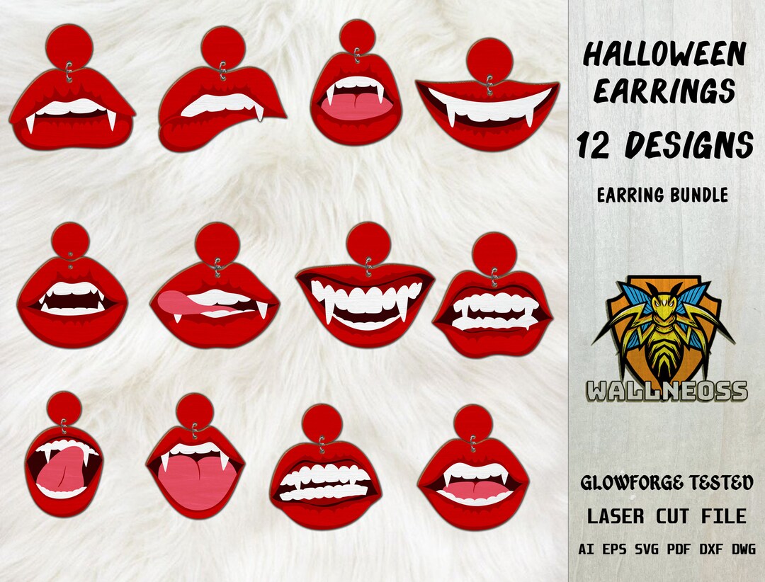 Red Vampire Lips Earrings SVG Bundle, Vampire Lips Svg,halloween Svg ...