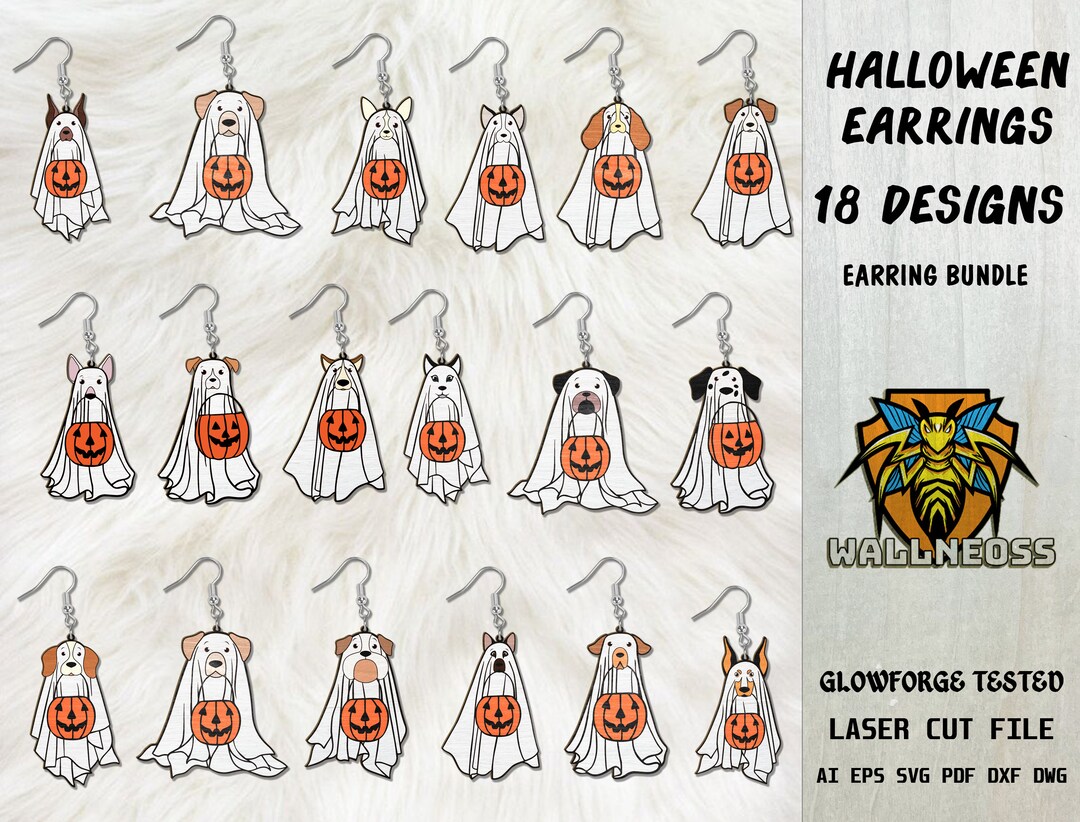 Pumpkin Ghost Dog Earrings SVG Bundle, Cute Ghost Dog Svg, Pumpkin ...