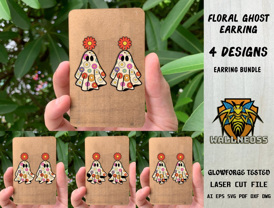 Floral Ghost Earrings SVG Bundle, Cute Ghost Svg, Ghost With Flowers ...