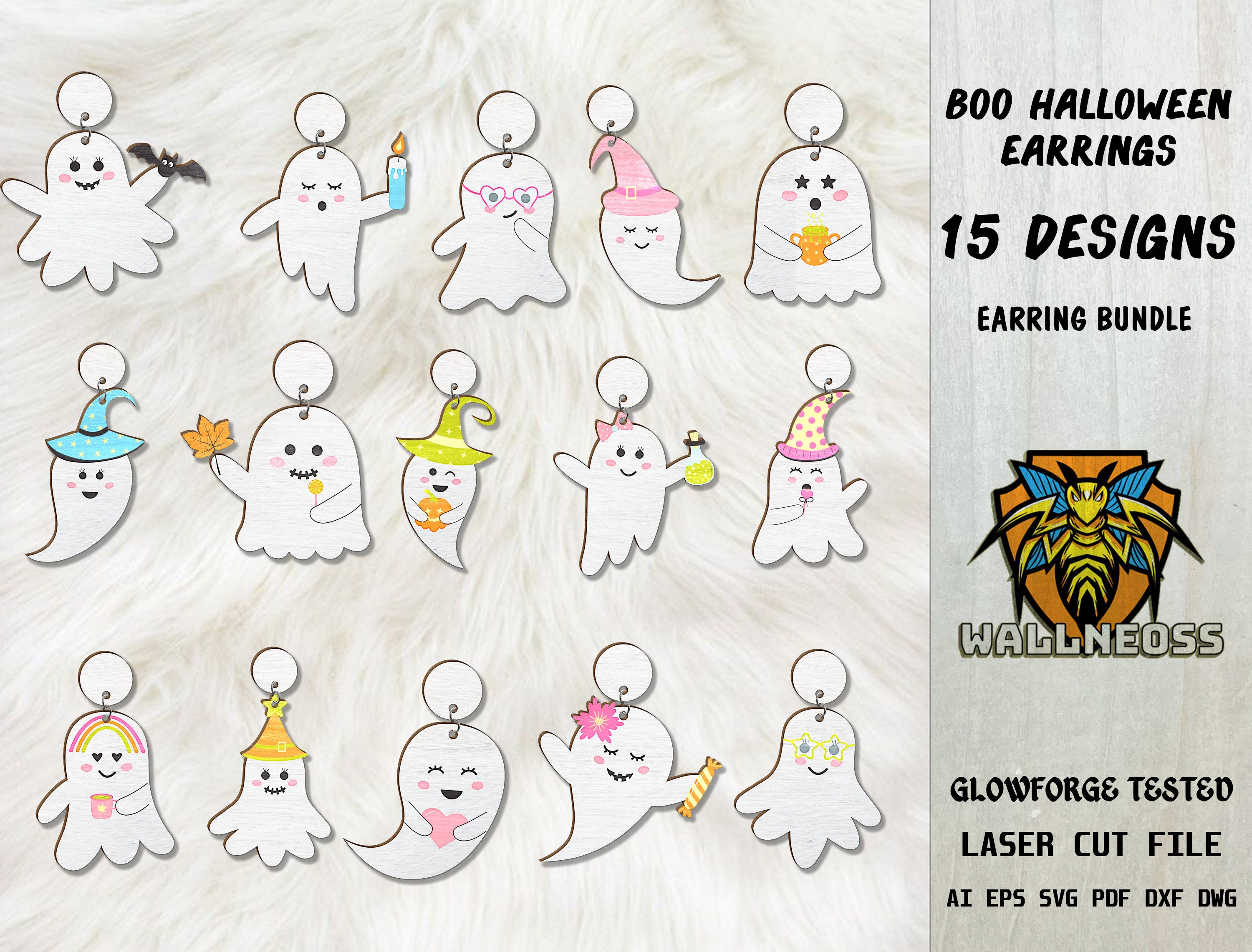 Cute Ghost Earrings SVG Bundle, Cute Boo Svg, Halloween Earrings Svg ...