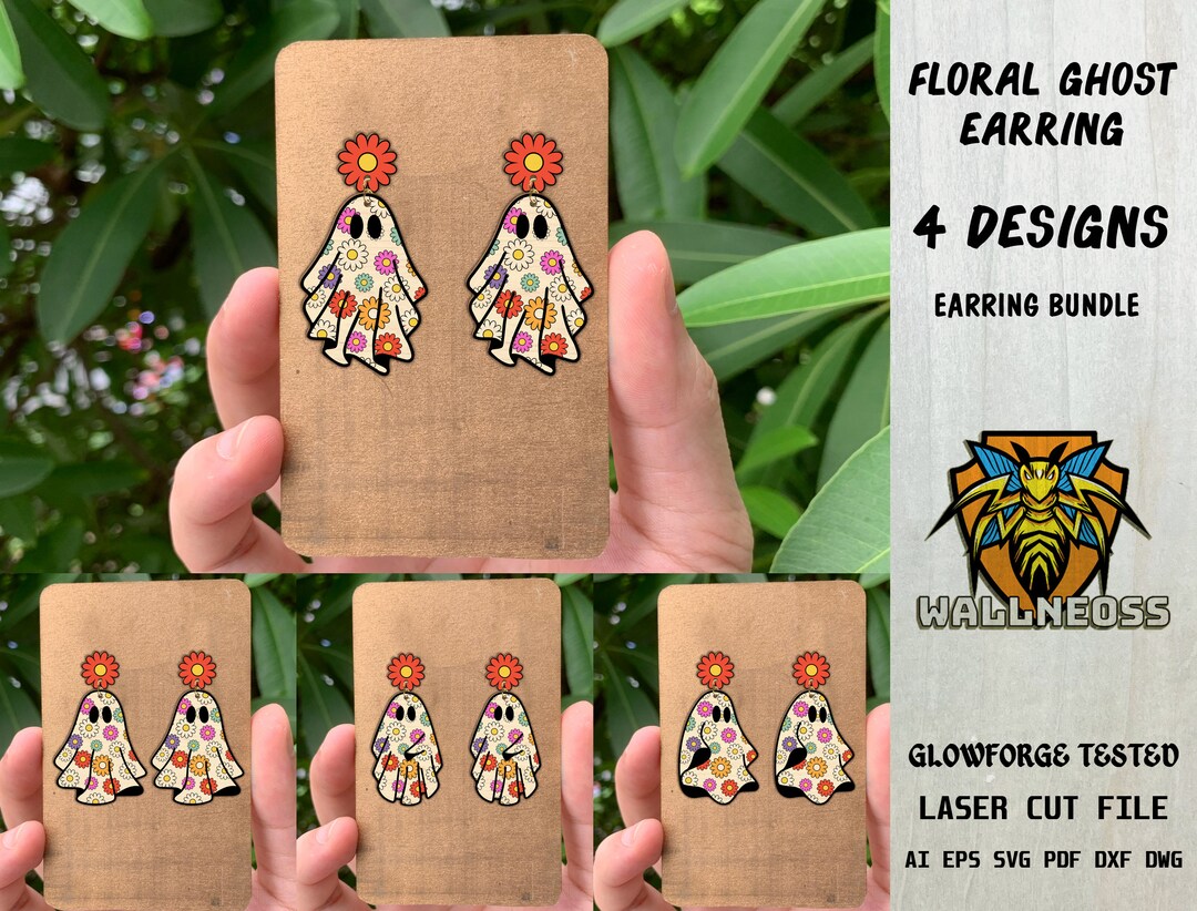 Floral Ghost Earrings SVG Bundle, Cute Ghost Svg, Ghost With Flowers ...