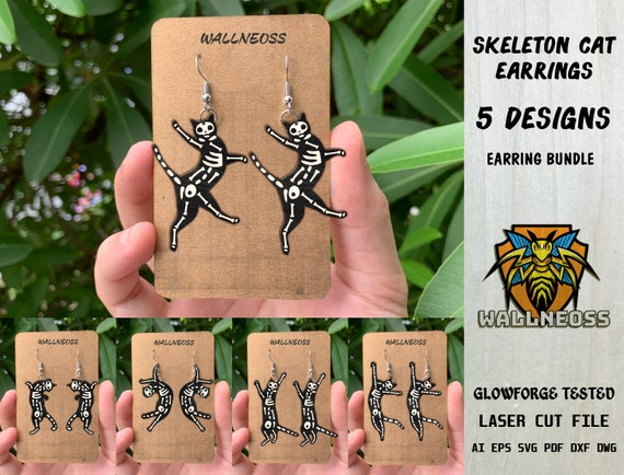 Dancing Skeleton Cat Earrings Svg Halloween Earrings Svg - Etsy