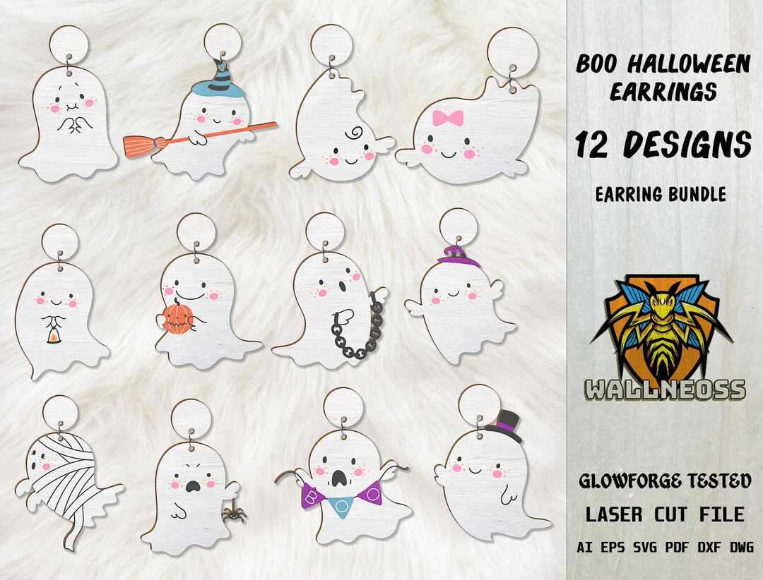Cute Ghost Earrings SVG Bundle, Cute Boo Svg, Halloween Earrings Svg ...