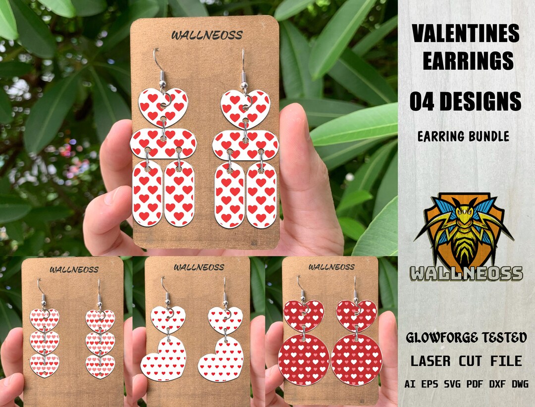Heart Earrings Svg Bundle, Valentine Earring Svg, Boho Earring Svg ...
