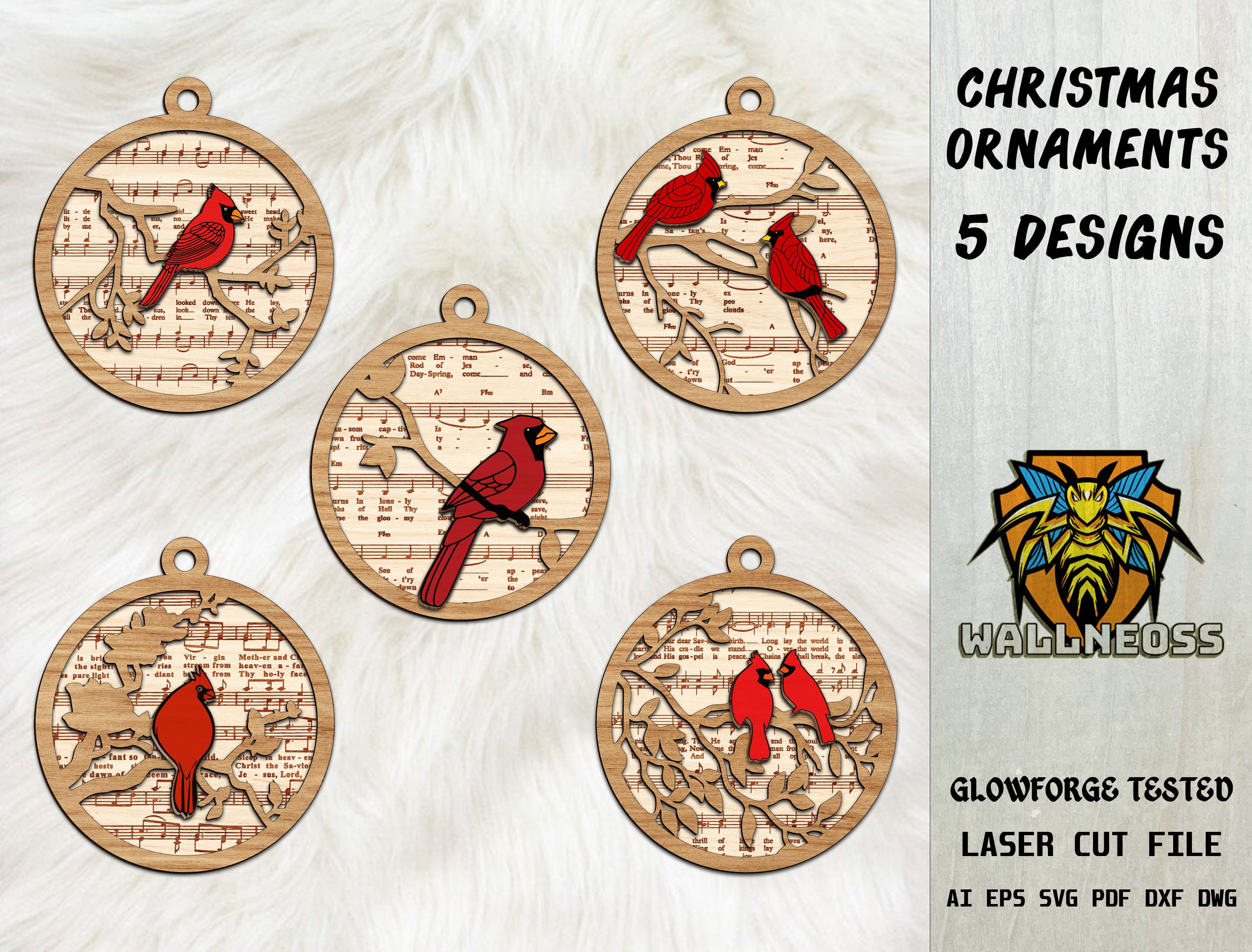 Red Cardinal Bird Sheet Music Ornaments SVG, Christmas Songs Svg ...