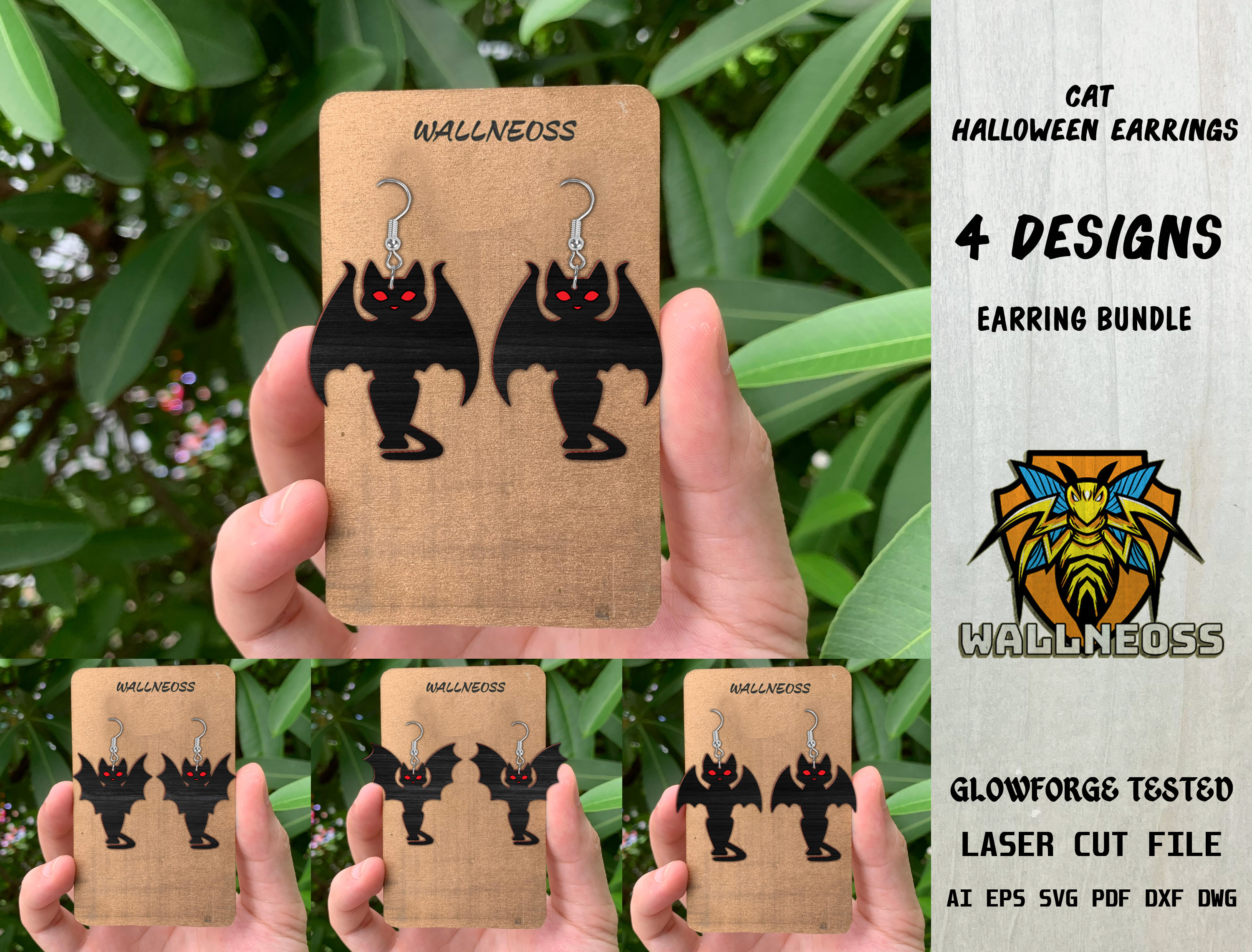 Halloween Bat Cat Earrings SVG Bundle Bat Cat Svg Gift for - Etsy