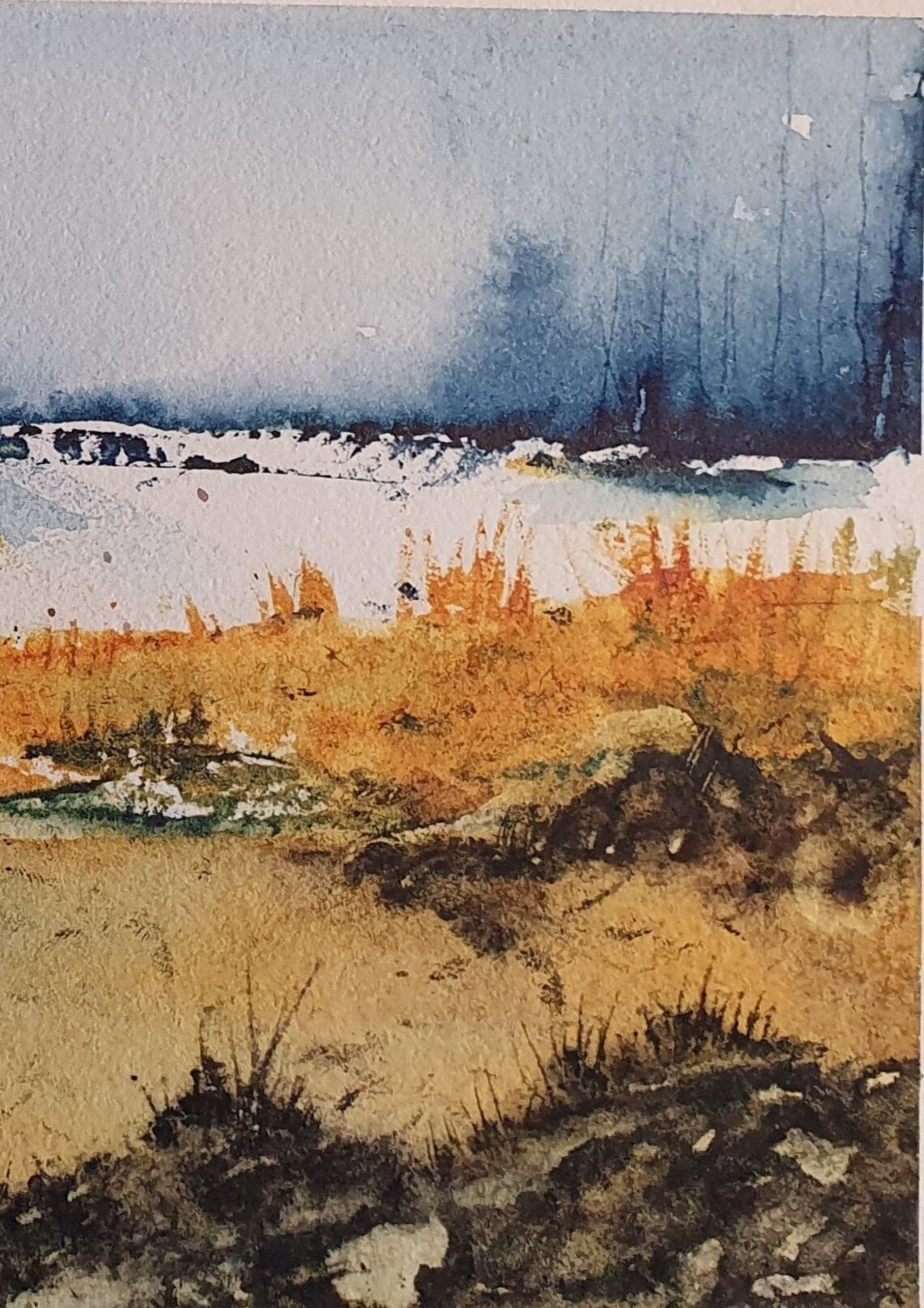 Original Abstract Watercolor Landscape Painting Titled Winter's Decline ...