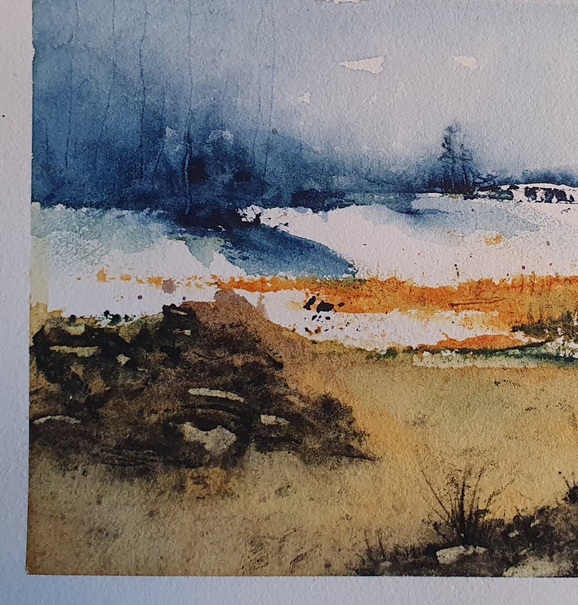Original Abstract Watercolor Landscape Painting Titled Winter's Decline ...