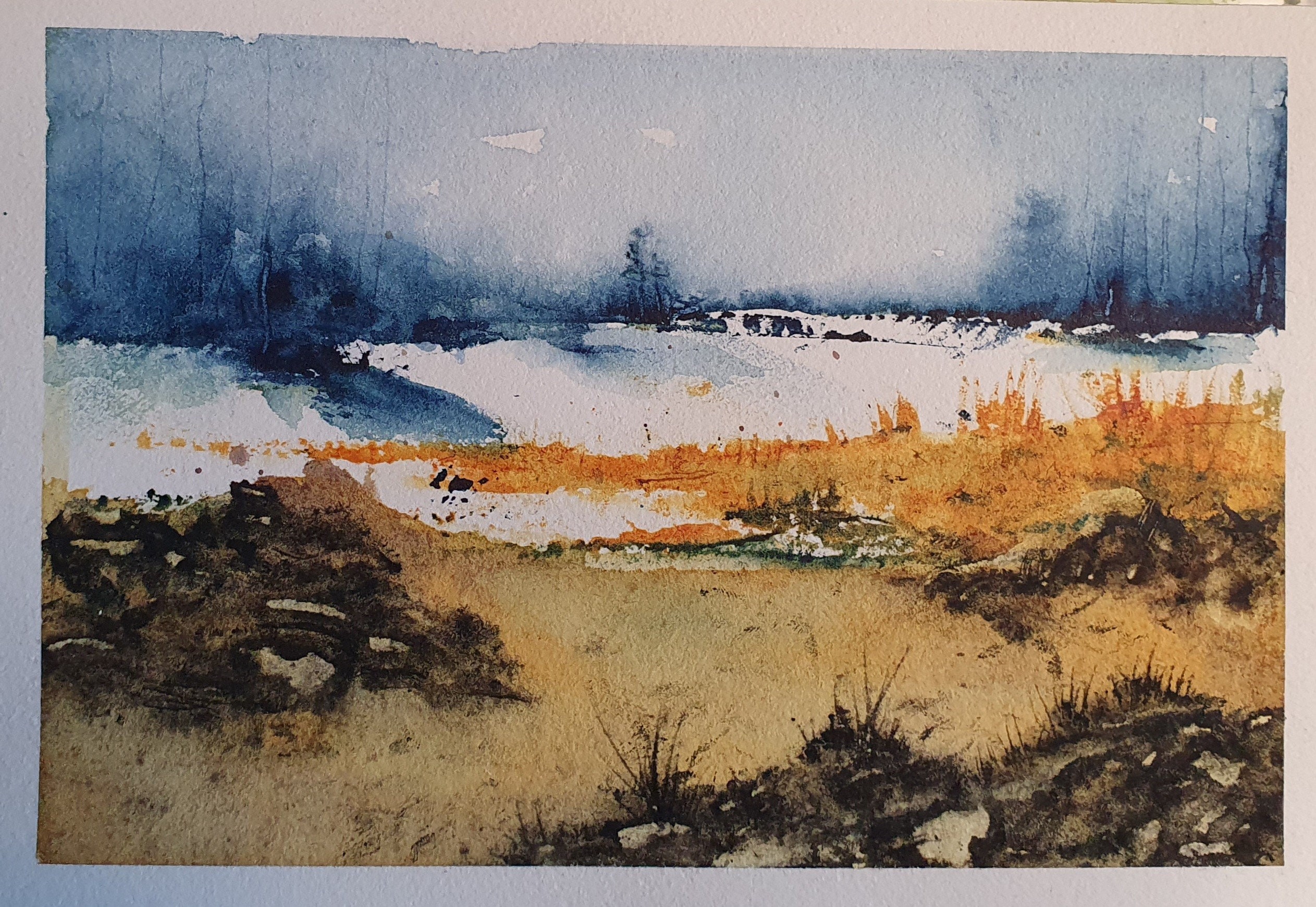 Original Abstract Watercolor Landscape Painting Titled Winter's Decline ...
