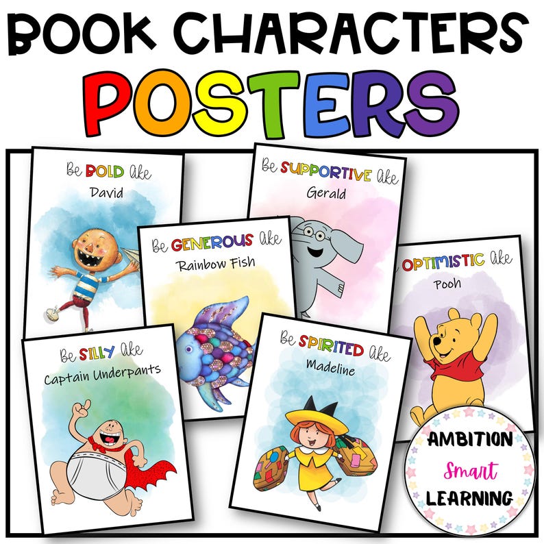 Book Character Posters Positive Affirmation, Watercolors, Classroom ...