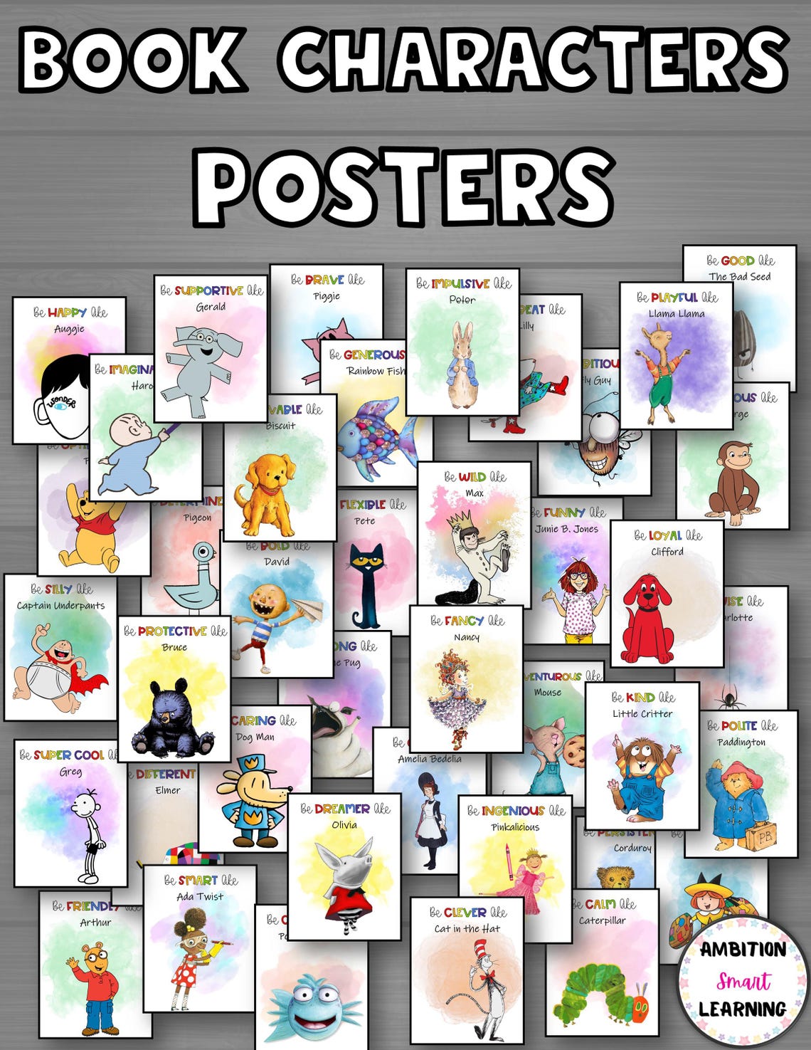 Book Character Posters Positive Affirmation, Watercolors, Classroom ...