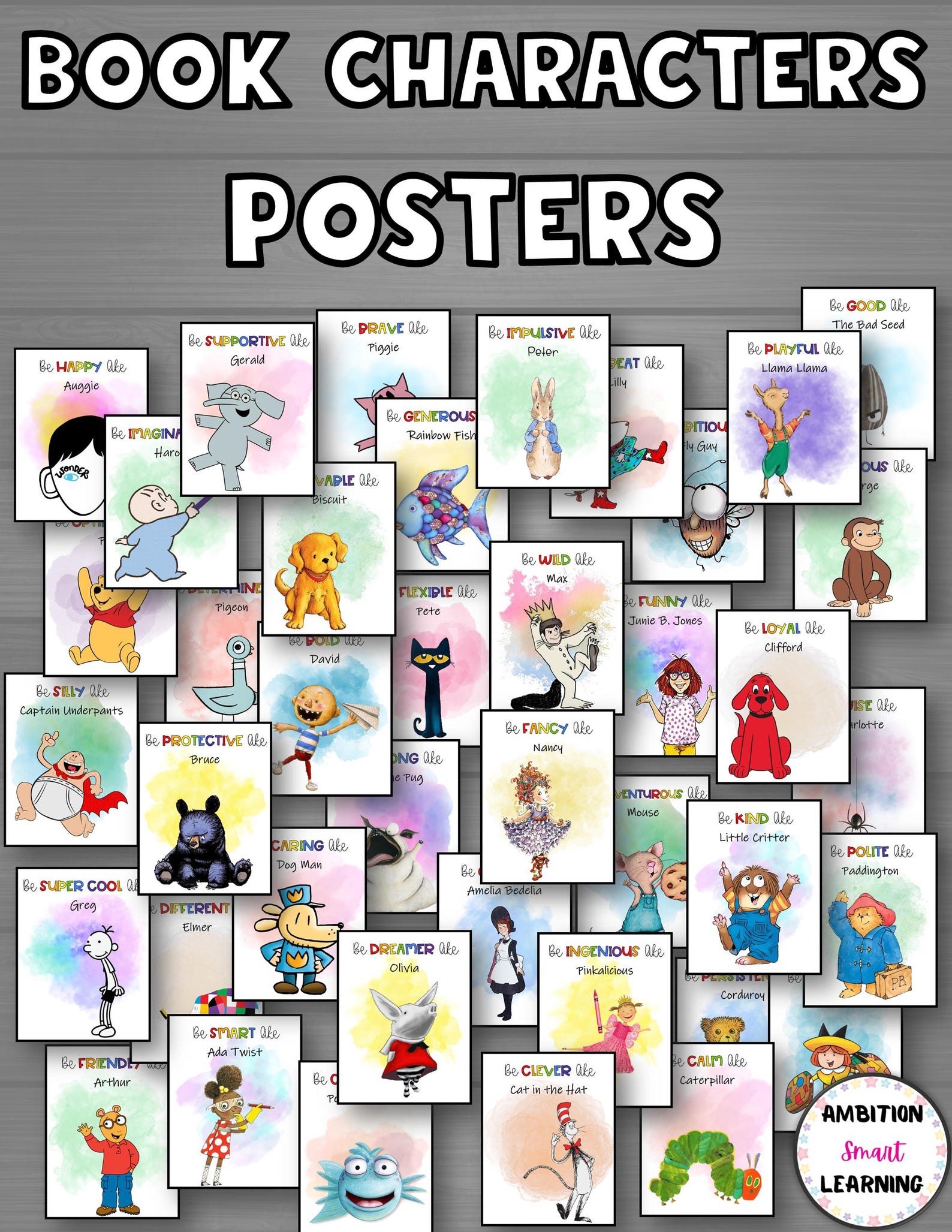 Book Character Posters Positive Affirmation, Watercolors, Classroom ...