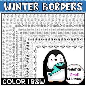 Winter Borders Clip Art Snowmen, Snow Globes, Penguins, Hot Cocoa and ...