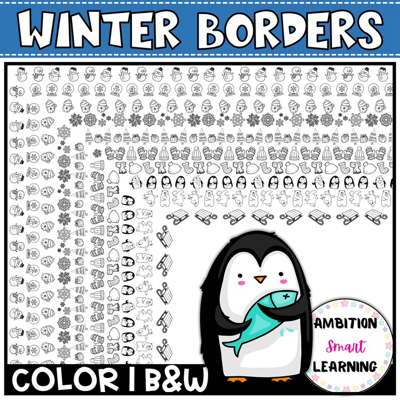 Winter Borders Clip Art Snowmen, Snow Globes, Penguins, Hot Cocoa and ...
