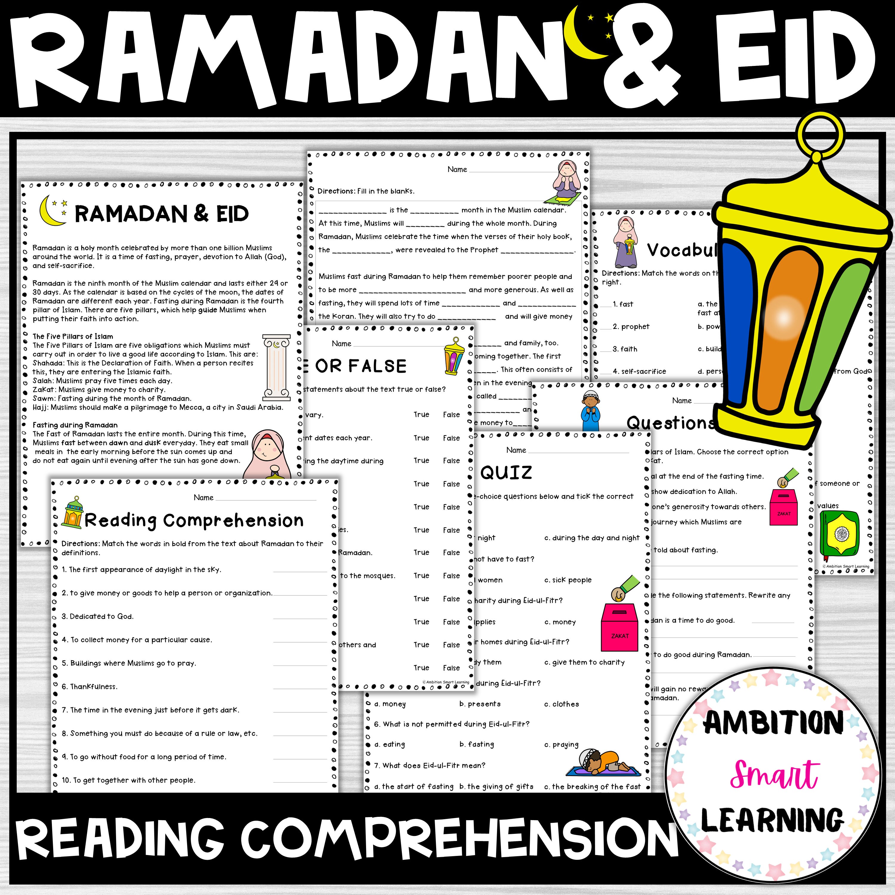 All About Ramadan and Eid, Reading Comprehension and Fun Activities ...