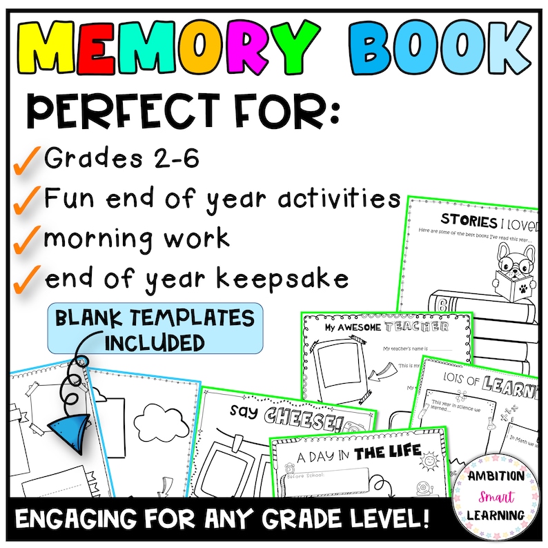 End of Year Memory Book Activities Last Week of School, School Memory ...