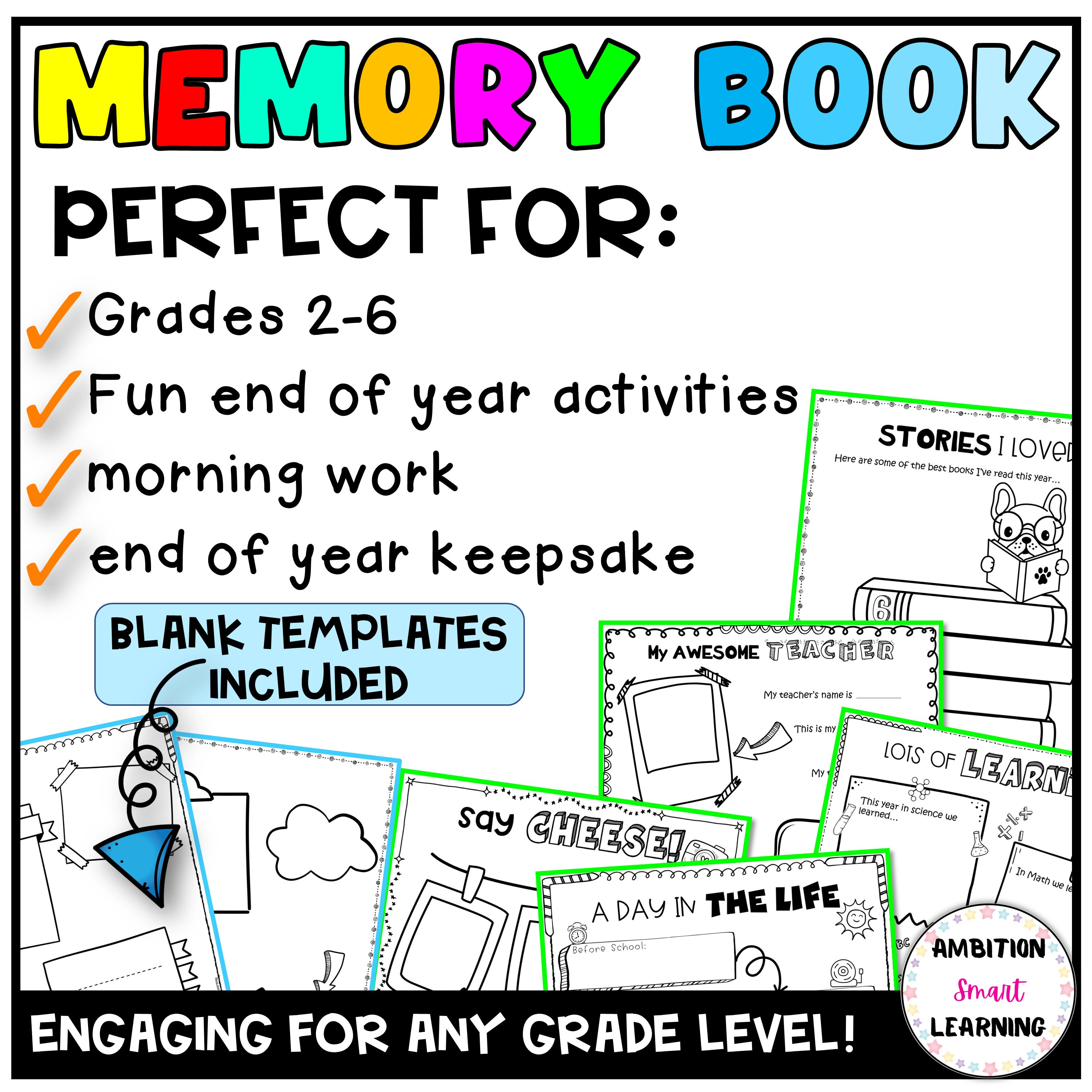 End of Year Memory Book Activities Last Week of School, School Memory ...