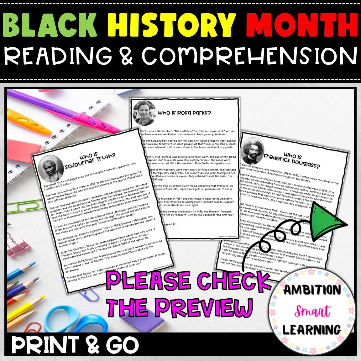 Black History Month Reading Comprehension Passages Stories, Social ...
