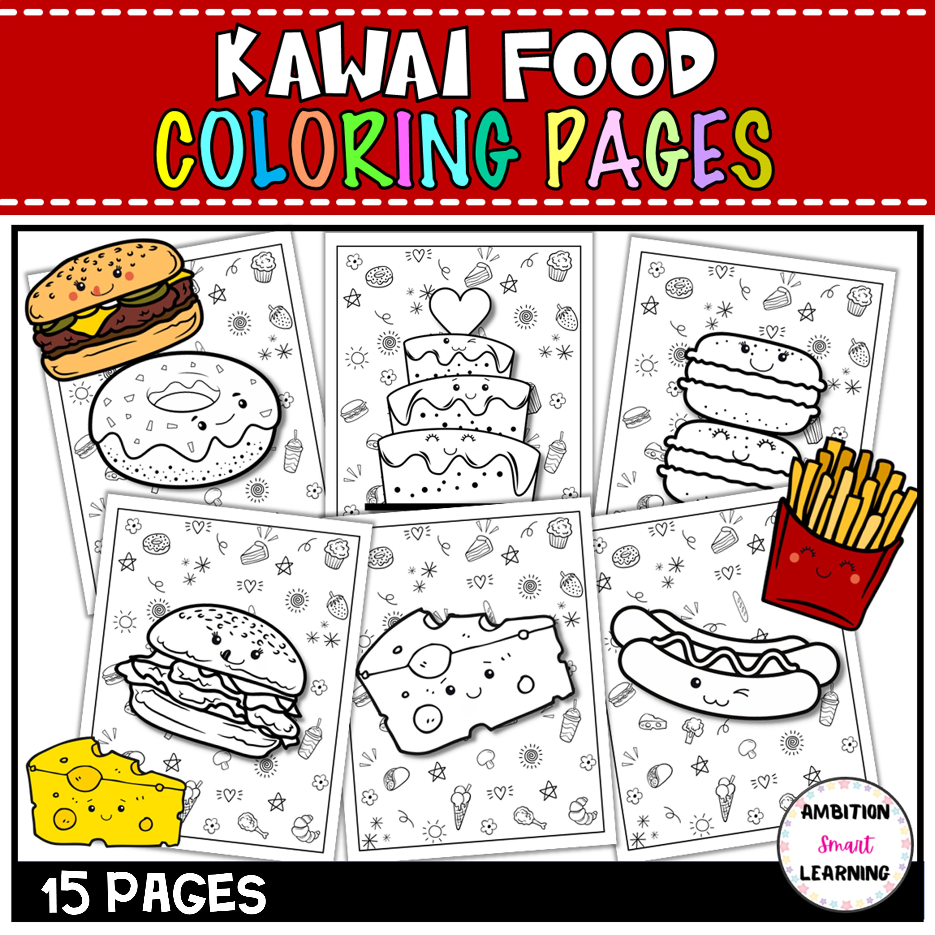 Kawaii Food Coloring Pages - Etsy