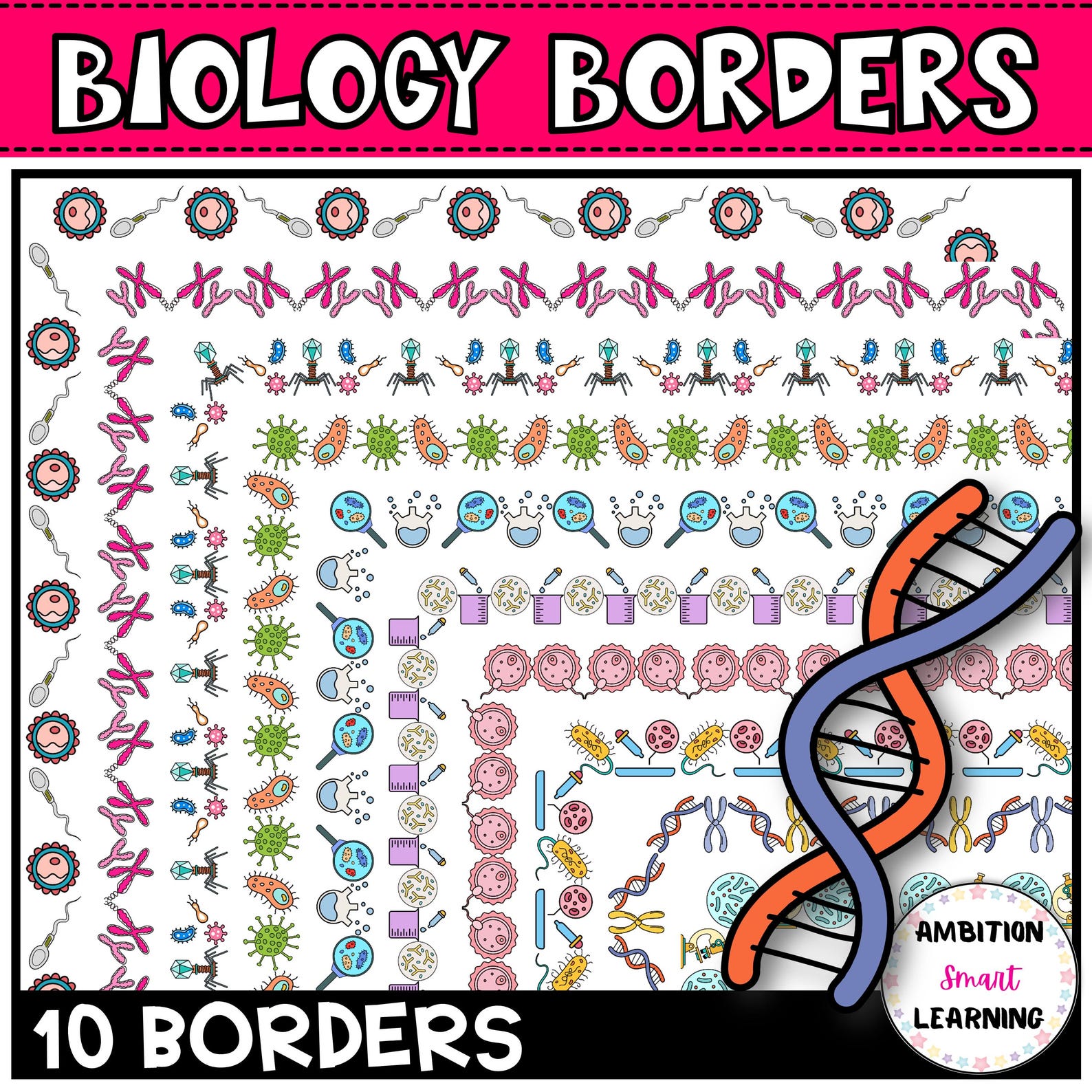Science Biology Borders DNA, Cells, Bacteria, Sperm, Chromosome ...