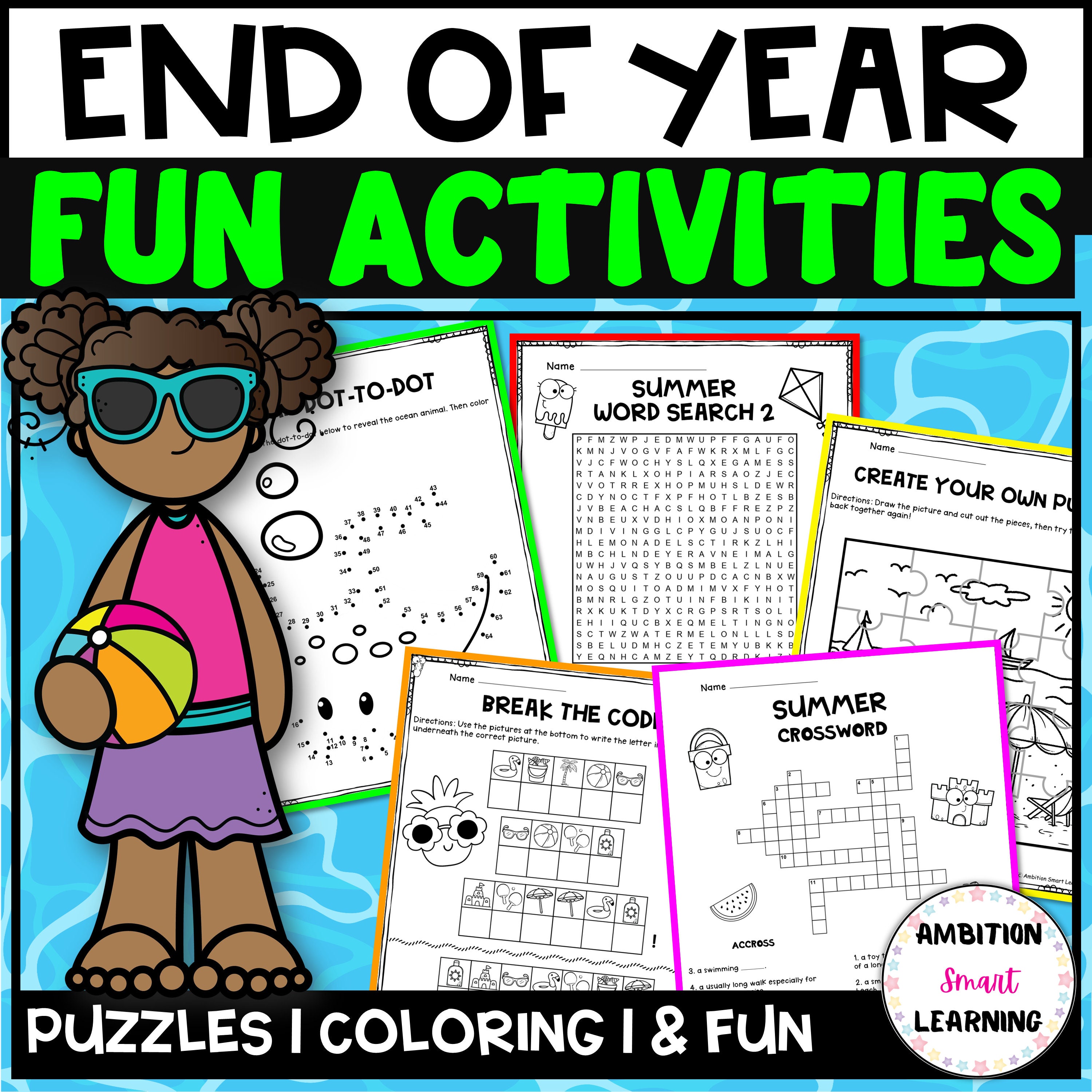 End of Year FUN Activity No Prep Summer Break Puzzles, Coloring Pages ...