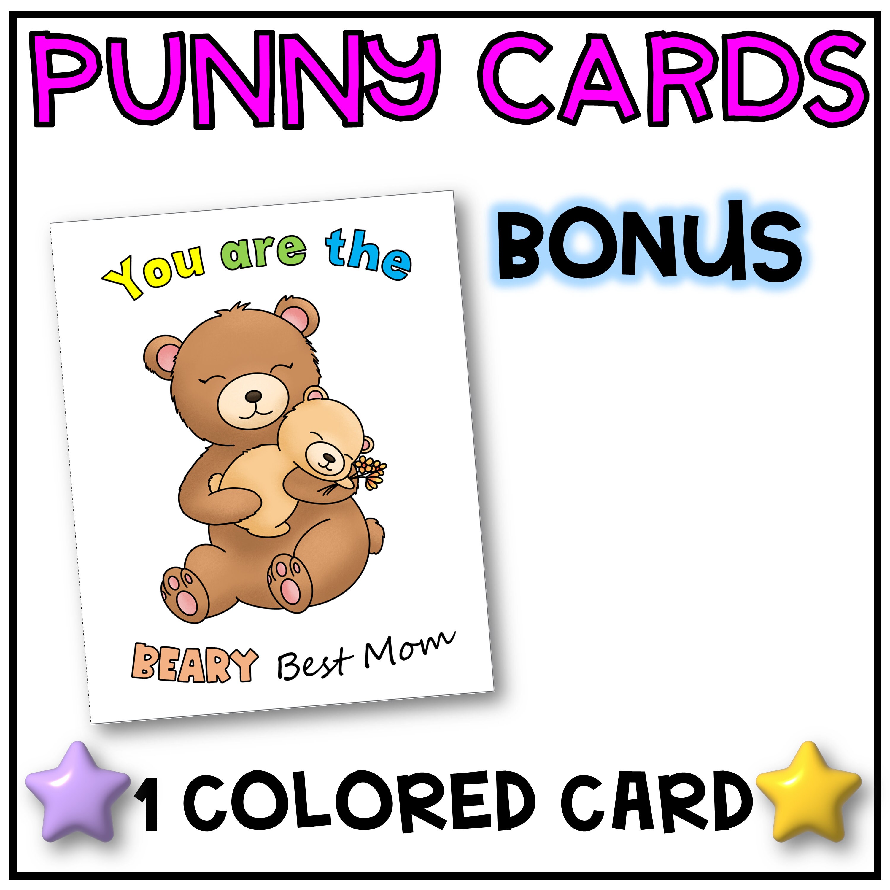 Mother's Day Printable Punny Cards to Color Animal Fun - Etsy