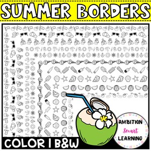 Summer Borders Clip Art, Sand Castles, Shells, Popsicles, Watermelon ...
