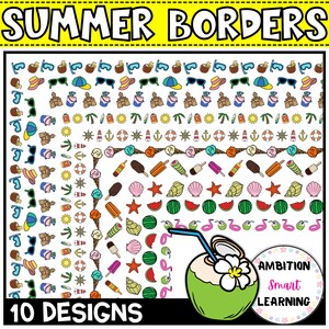 Summer Borders Clip Art, Sand Castles, Shells, Popsicles, Watermelon ...