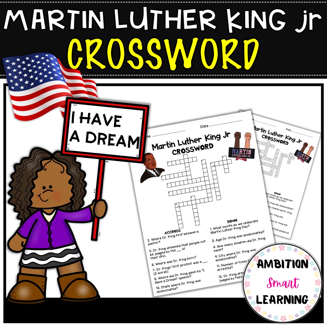 Martin Luther King Jr. Crossword Puzzle Activity MLK Day Game - Etsy