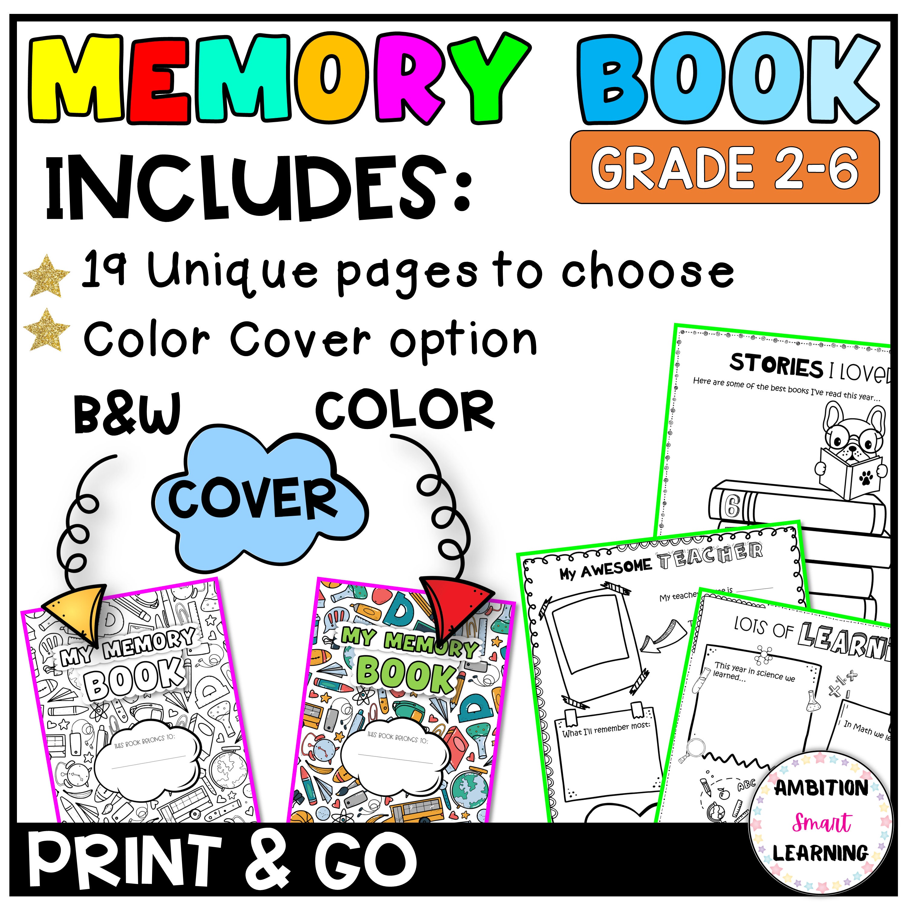 End of Year Memory Book Activities Last Week of School, School Memory ...